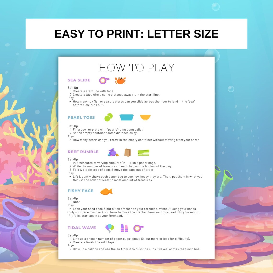 Mermaid Minute to Win It Printable Game Ideas With Supply List and ...