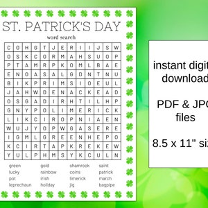 St Patrick's Day Word Search Printable Game With Answer Key - Etsy