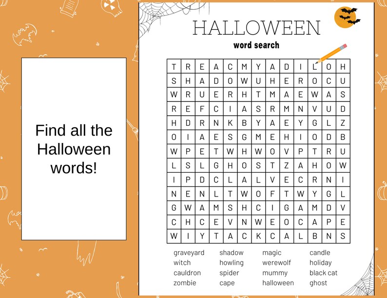 Halloween Word Search Printable Game With Answer Key - Etsy