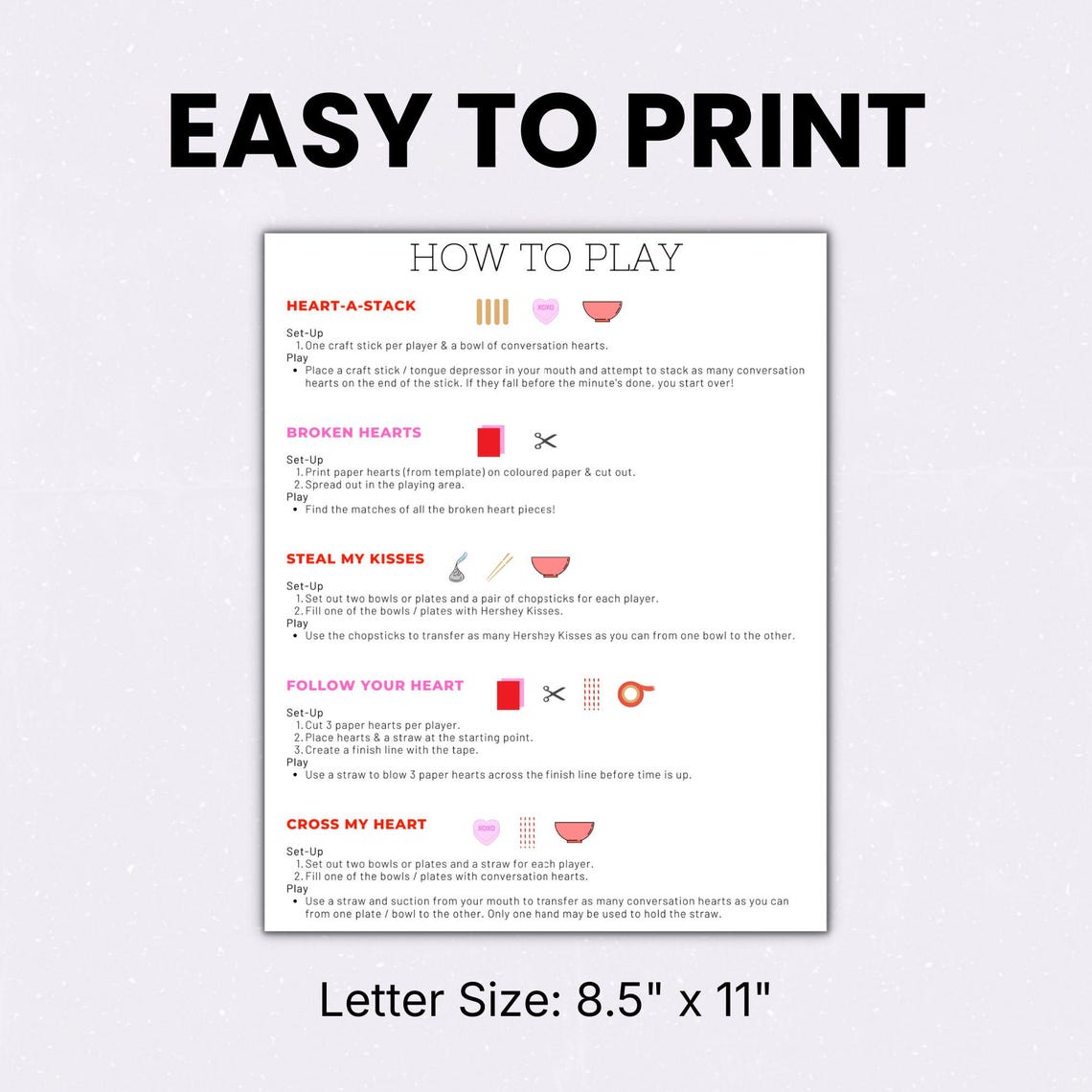 Classroom Valentine's Day Minute to Win It Games, 10 Printable Party ...