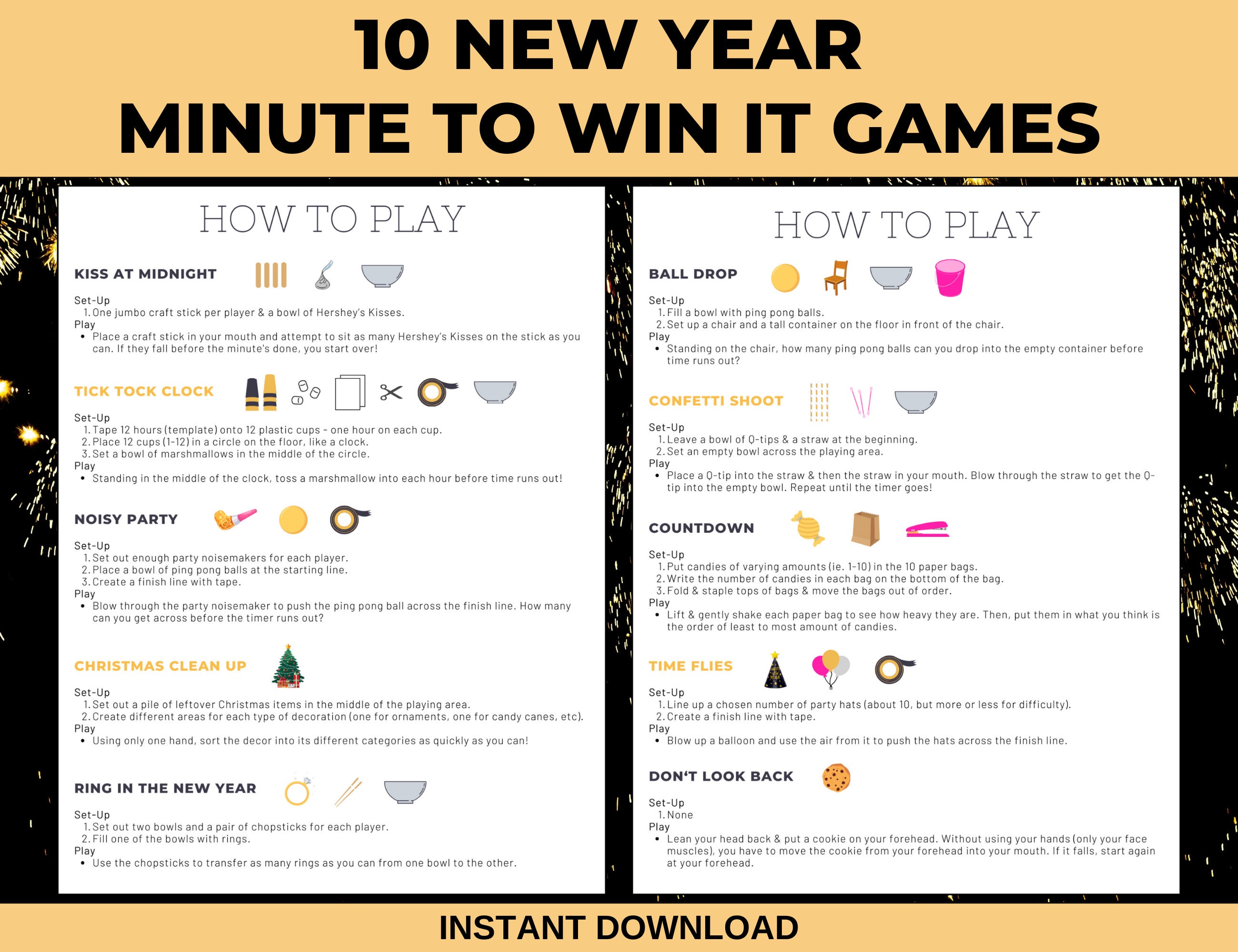 New Years Eve Minute to Win It Printable Game Ideas With Supply List ...
