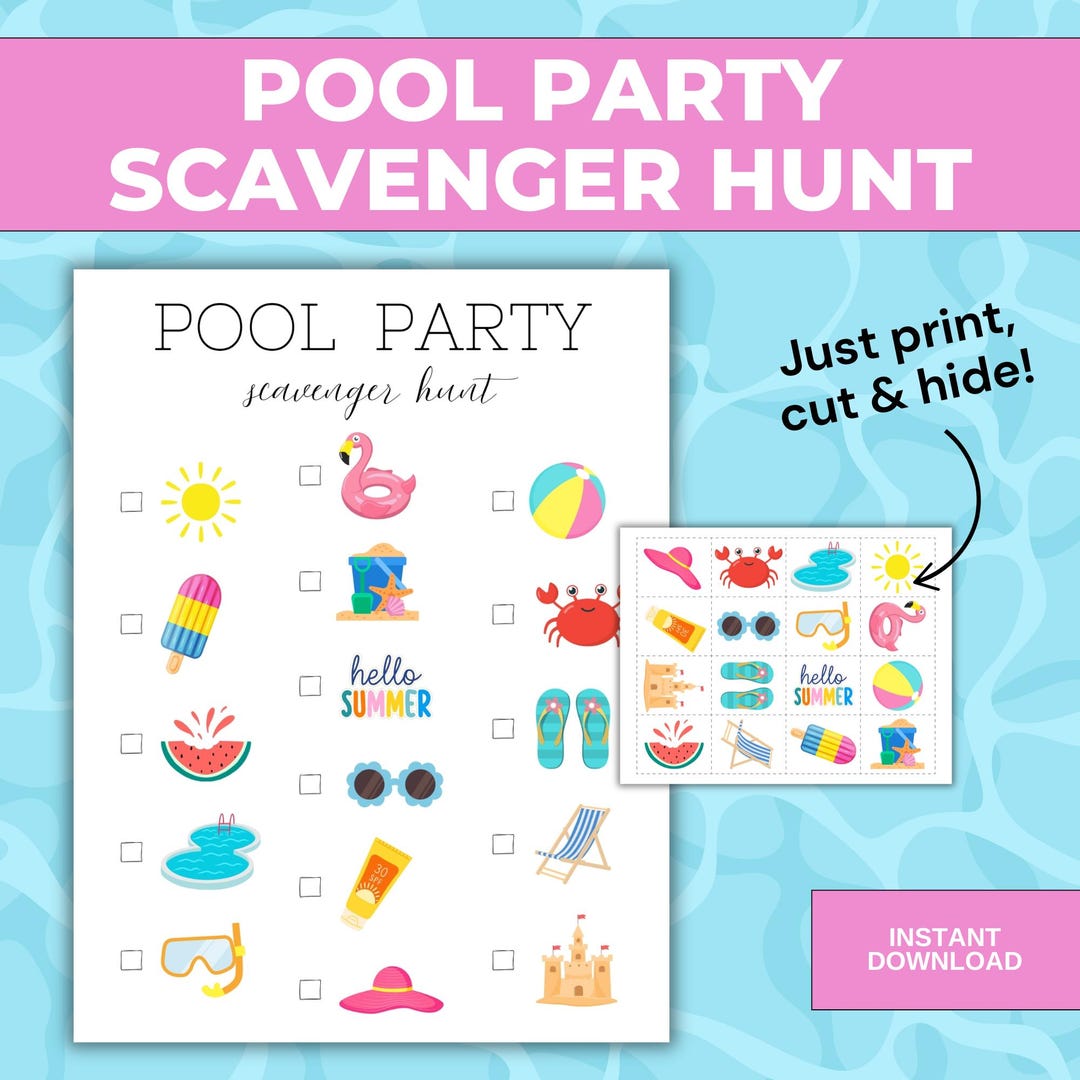 Pool Party Scavenger Hunt With Pictures, Themed Kids Birthday Party ...