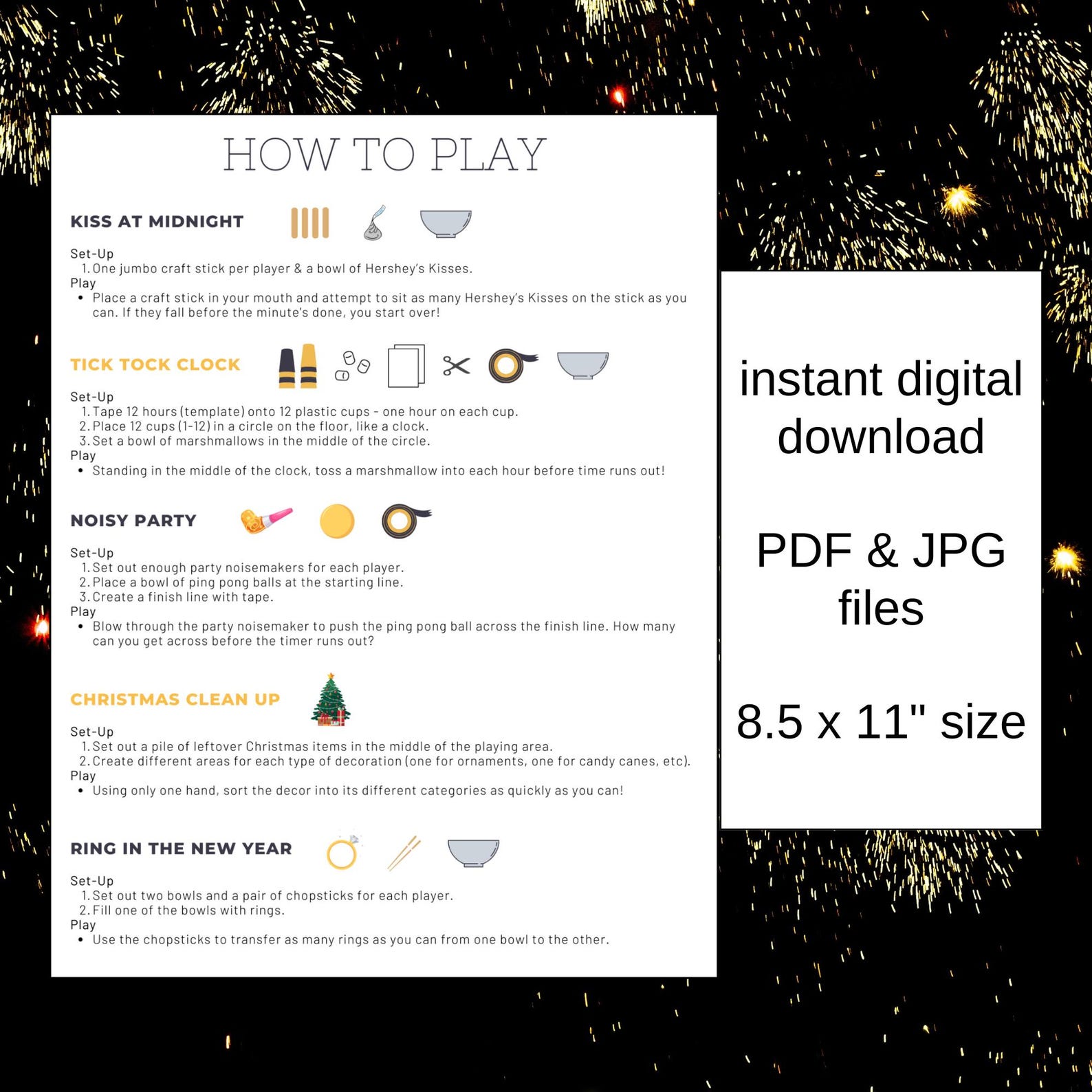 New Years Eve Minute to Win It Printable Game Ideas With Supply List ...