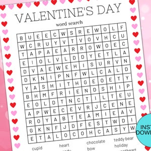 Valentine's Day Word Search Printable Game With Answer Key - Etsy Canada
