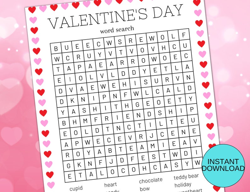 Valentine's Day Word Search Printable Game With Answer Key - Etsy Canada