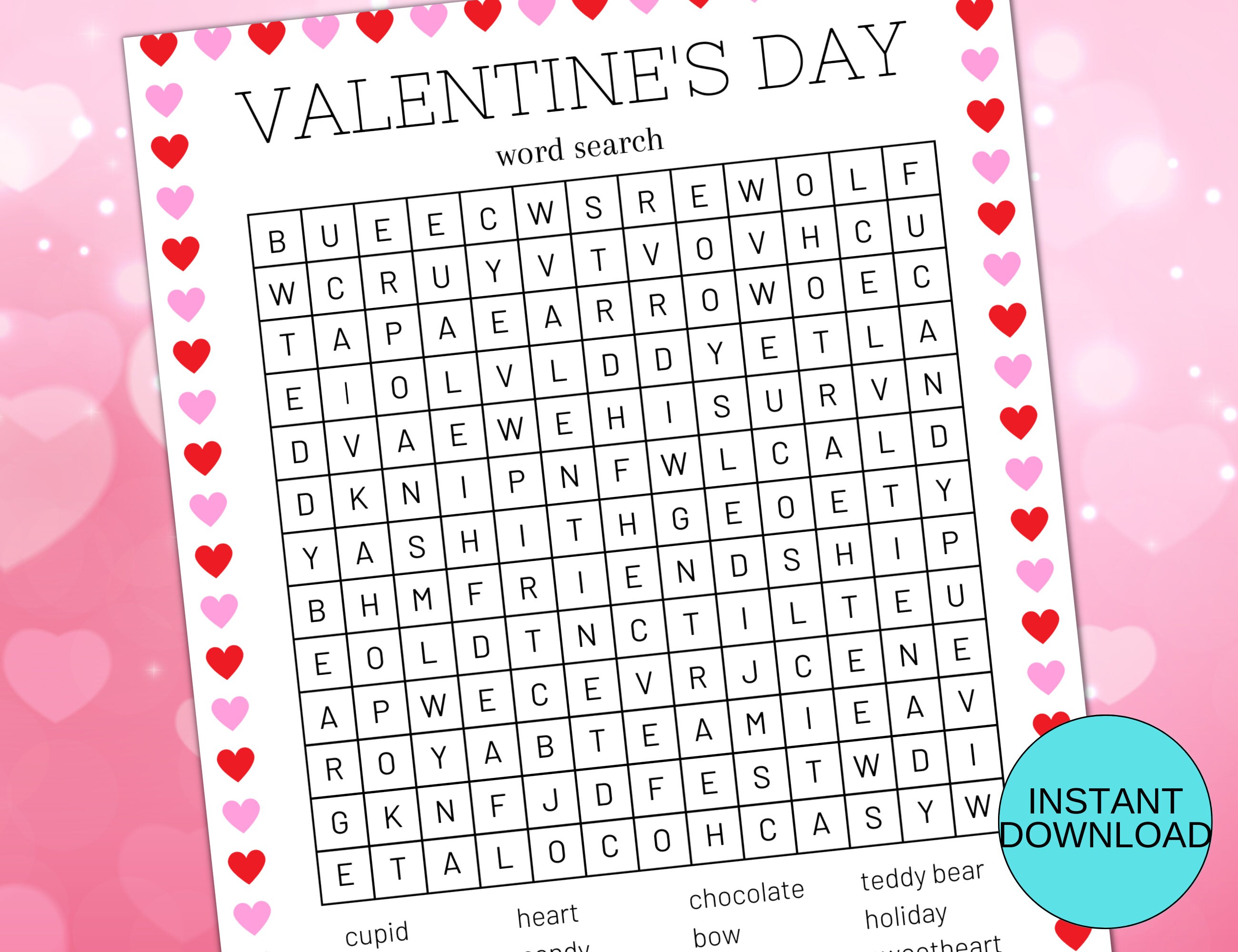Valentine's Day Word Search Printable Game With Answer Key - Etsy Canada