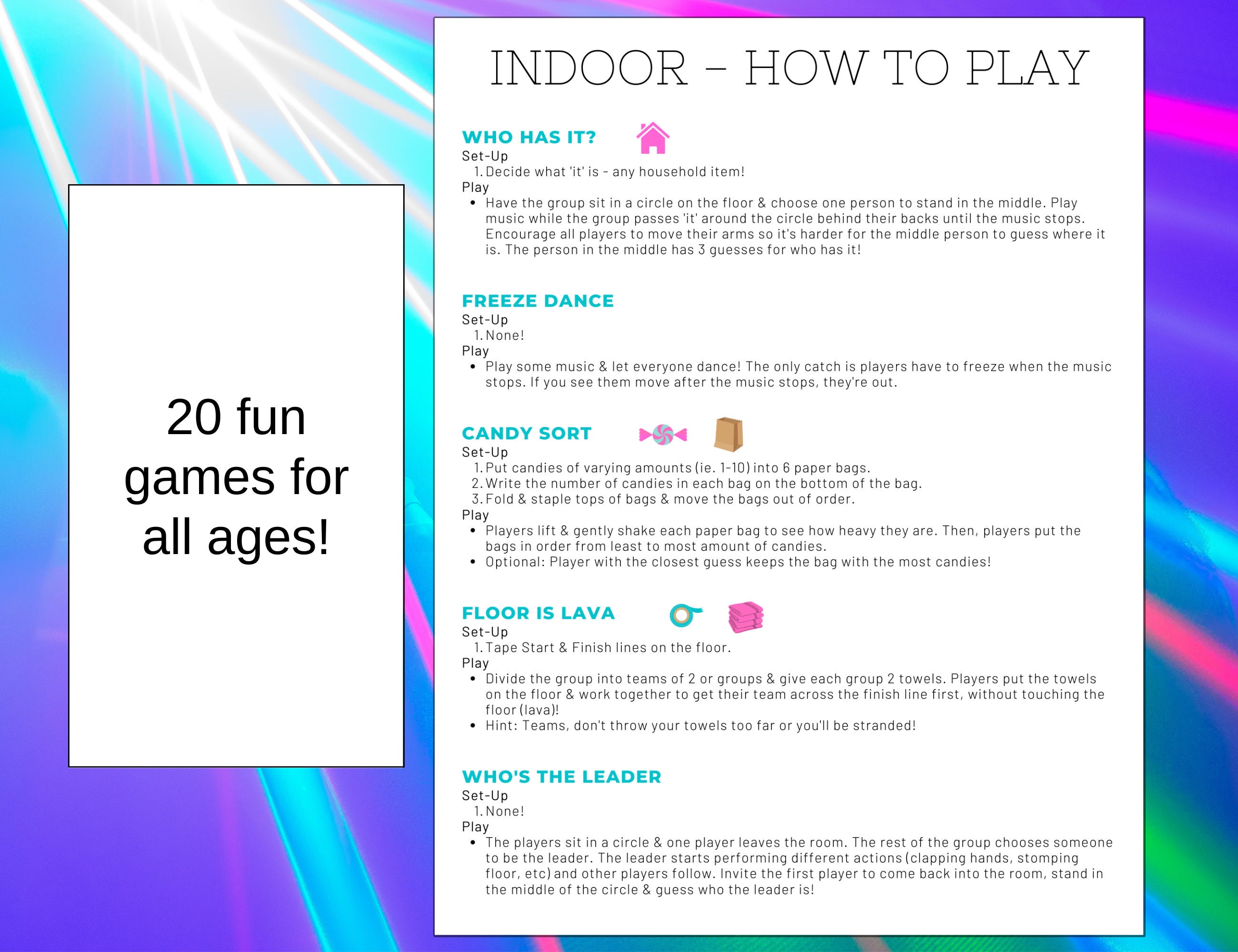 Kids Party, Birthday Printable Game Ideas With Supply List - Etsy