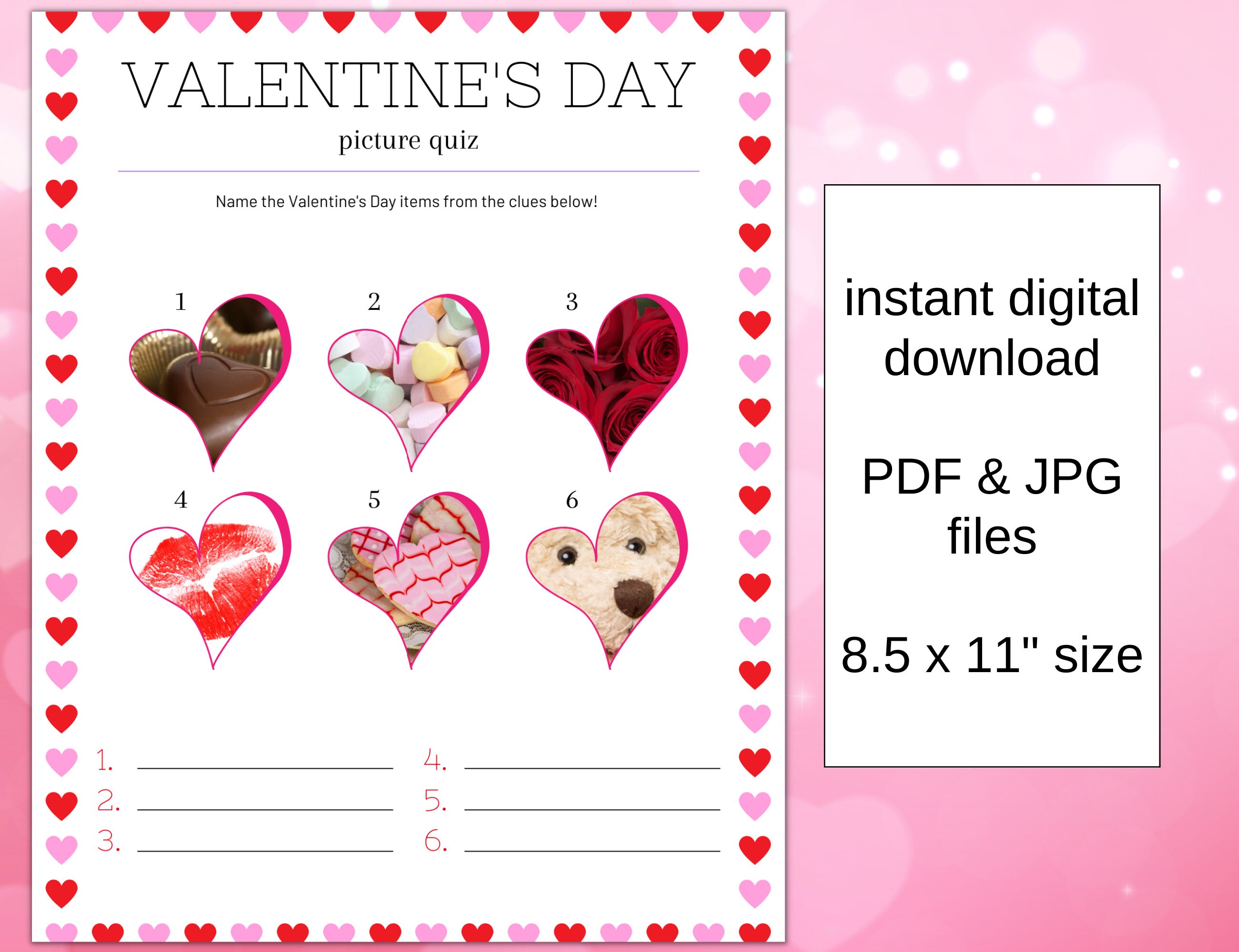 Valentine's Day Picture Quiz Printable Game With Answer Key - Etsy