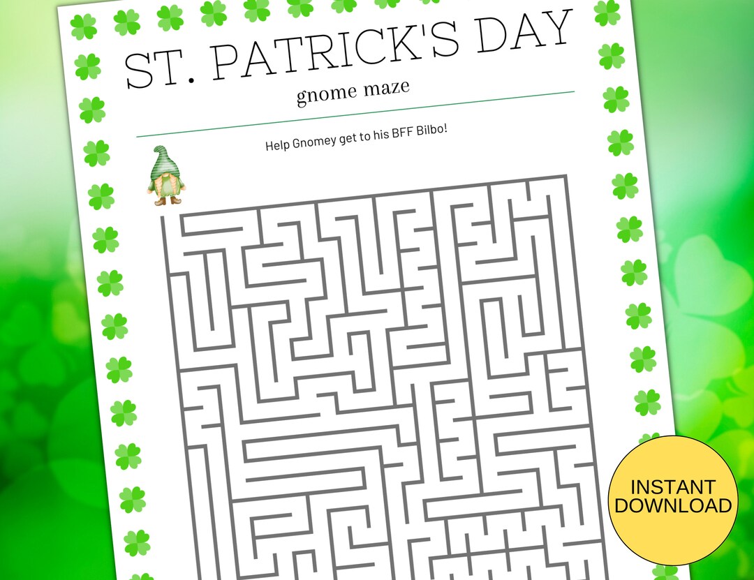 St Patrick's Day Gnome Maze Game Printable With Answer Key - Etsy