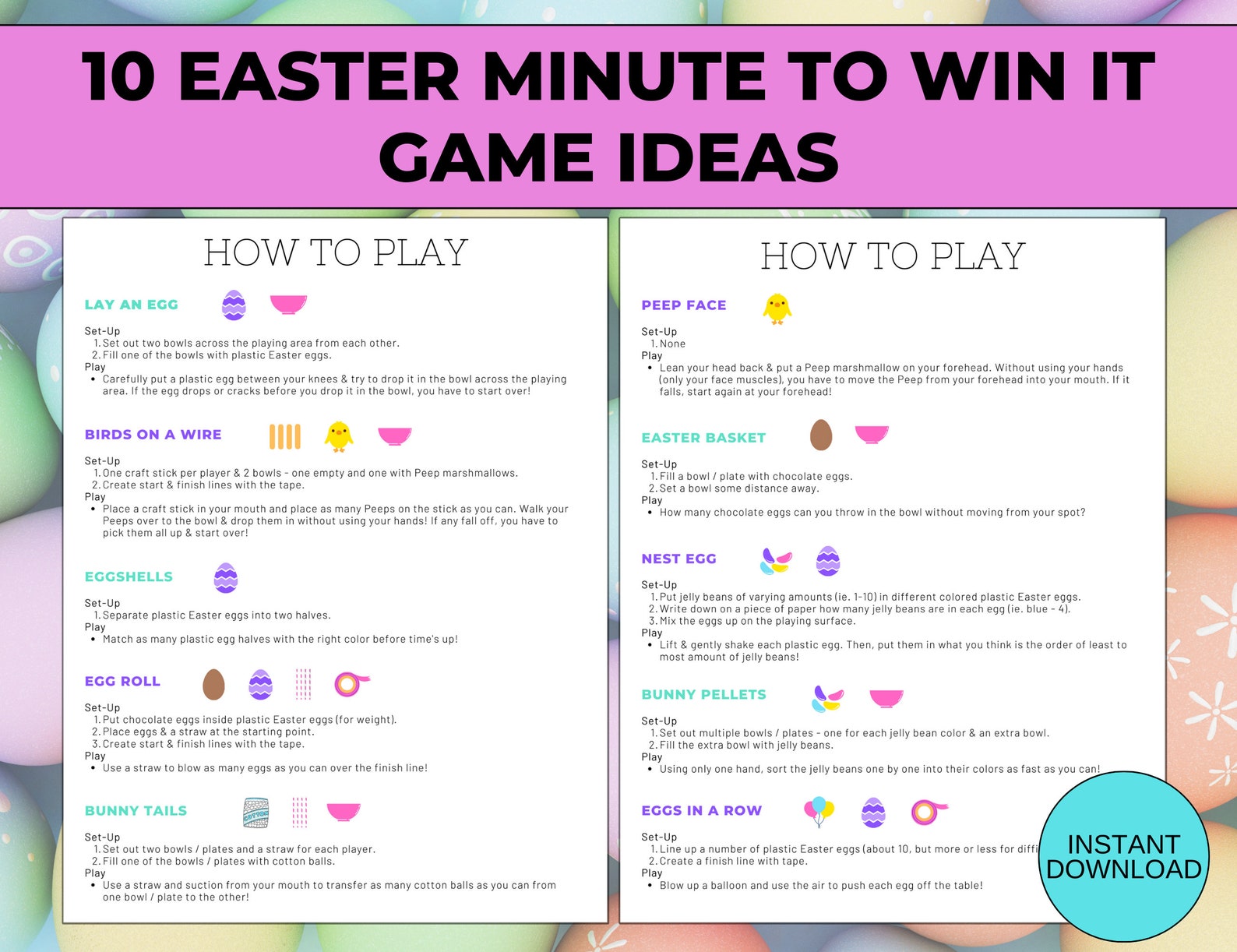 Easter Minute to Win It Printable Game Ideas With Supply List and Score ...