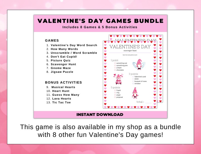 Valentine's Day Scavenger Hunt Printable Game - Etsy