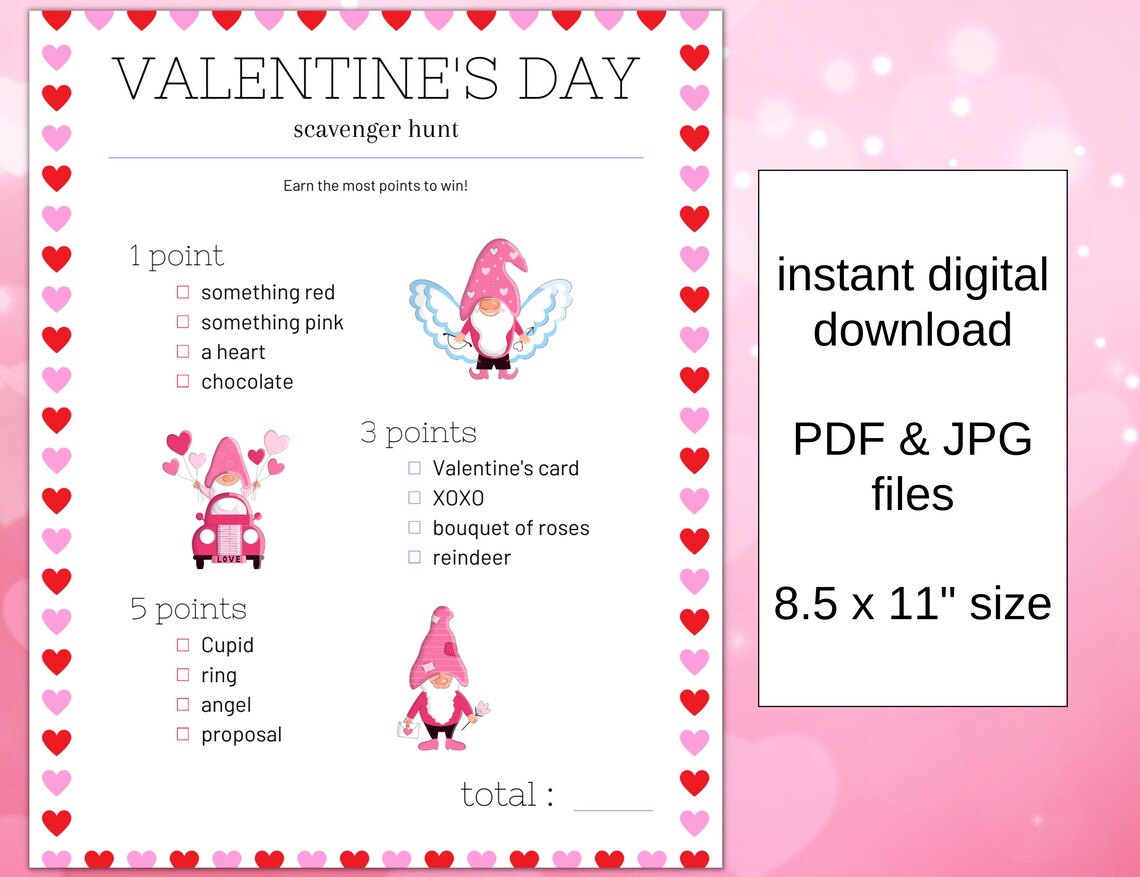 Valentine's Day Scavenger Hunt Printable Game - Etsy