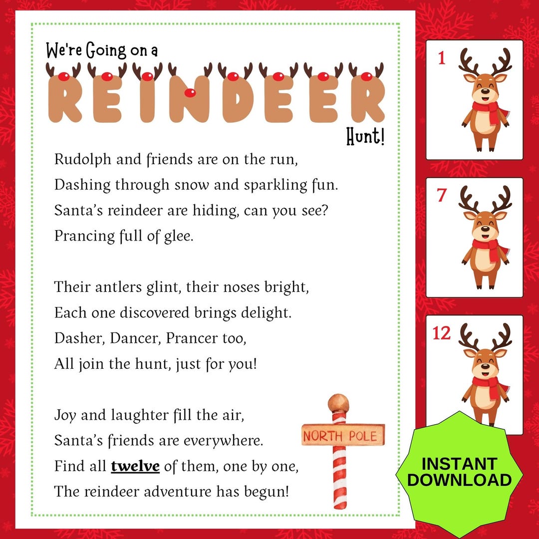 Christmas Reindeer Scavenger Hunt Printable Game, Activity, Classroom ...
