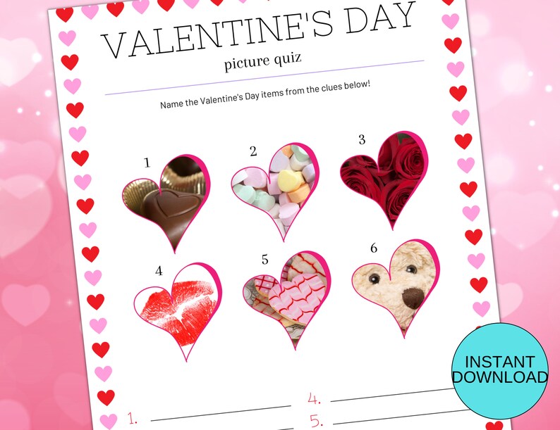 Valentine's Day Picture Quiz Printable Game With Answer Key - Etsy