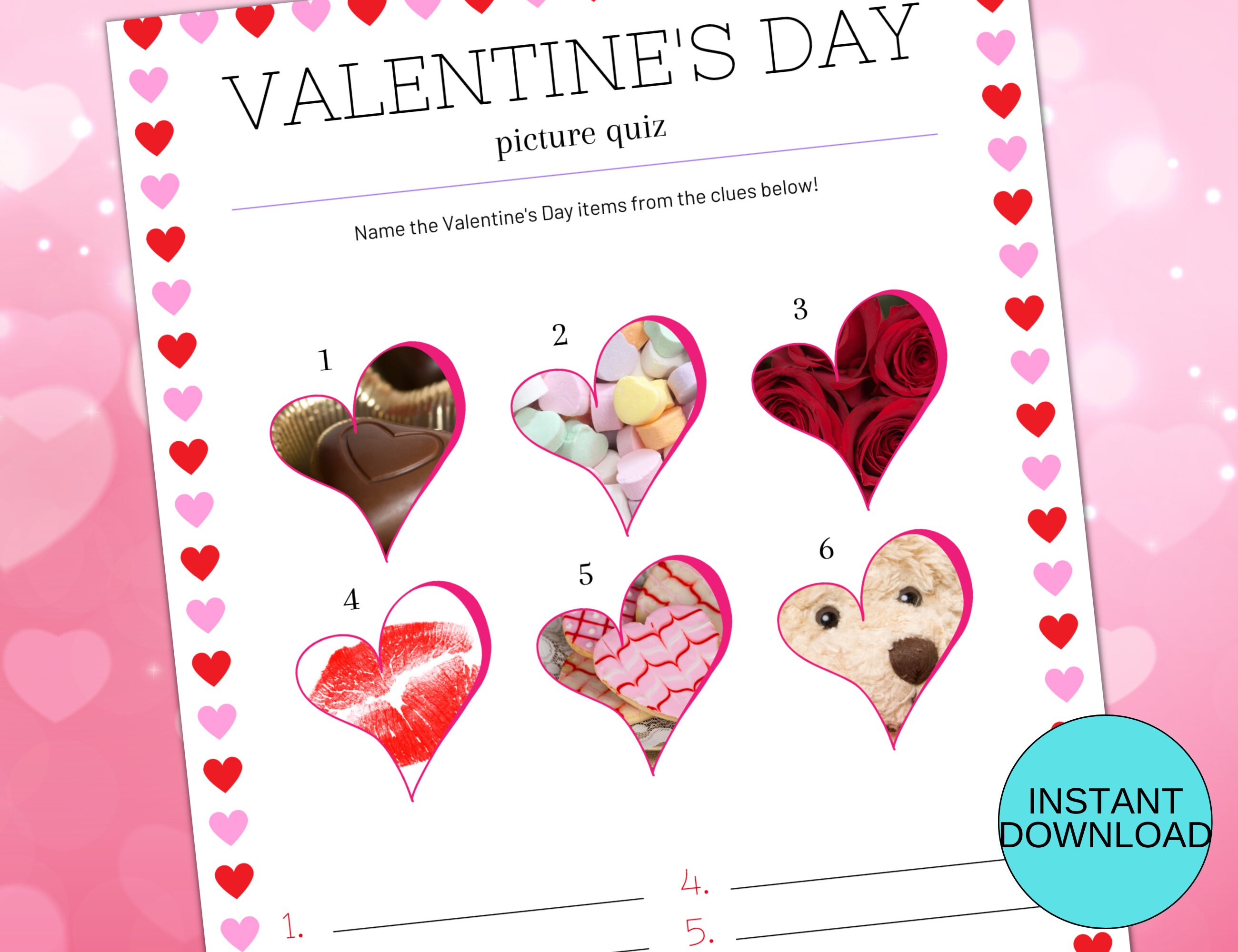 Valentine's Day Picture Quiz Printable Game With Answer Key - Etsy