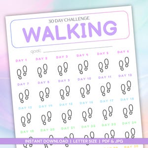 30 Day Walking Challenge Tracker Worksheet, Physical Activity - Etsy
