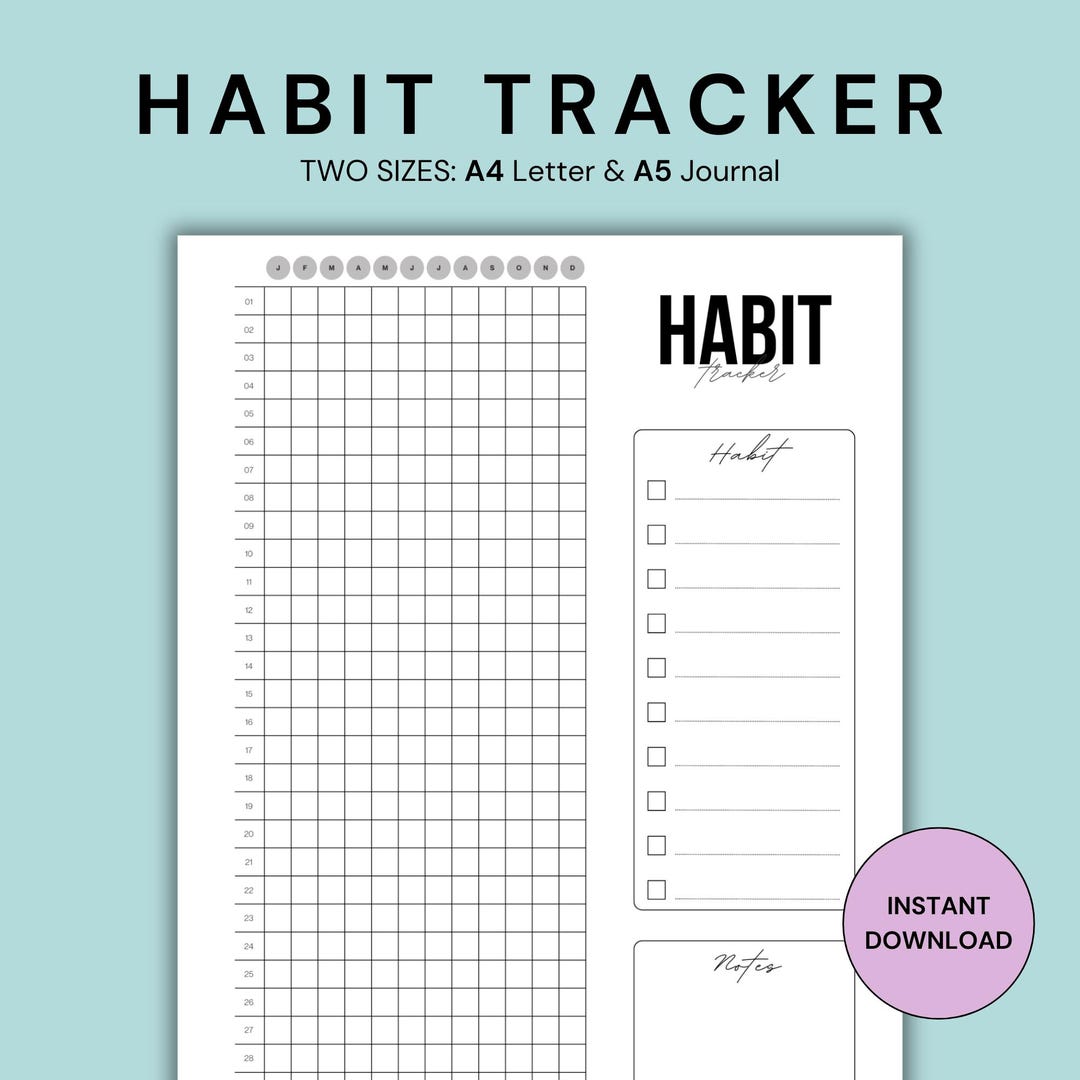 Habit Journal Tracker, Year in Pixels, Printable Journal Page Template ...