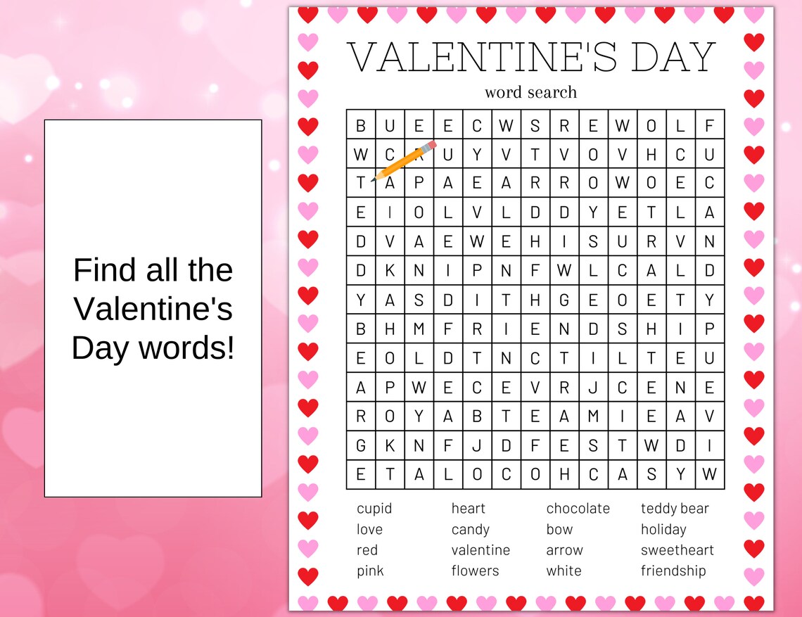 Valentine's Day Word Search Printable Game With Answer Key - Etsy