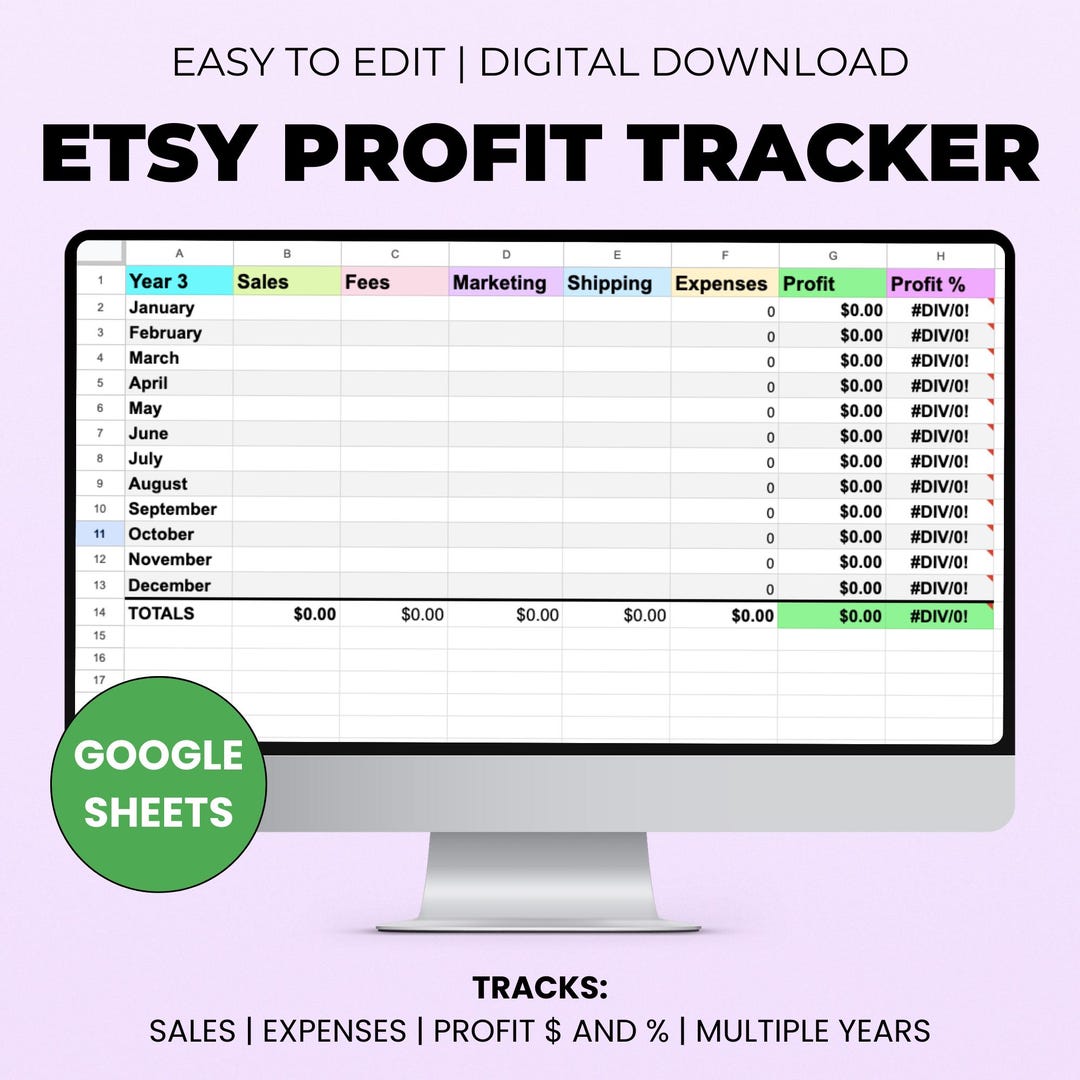 Simple Etsy Profit Tracker, Google Sheets, Profit Calculator, Revenue ...