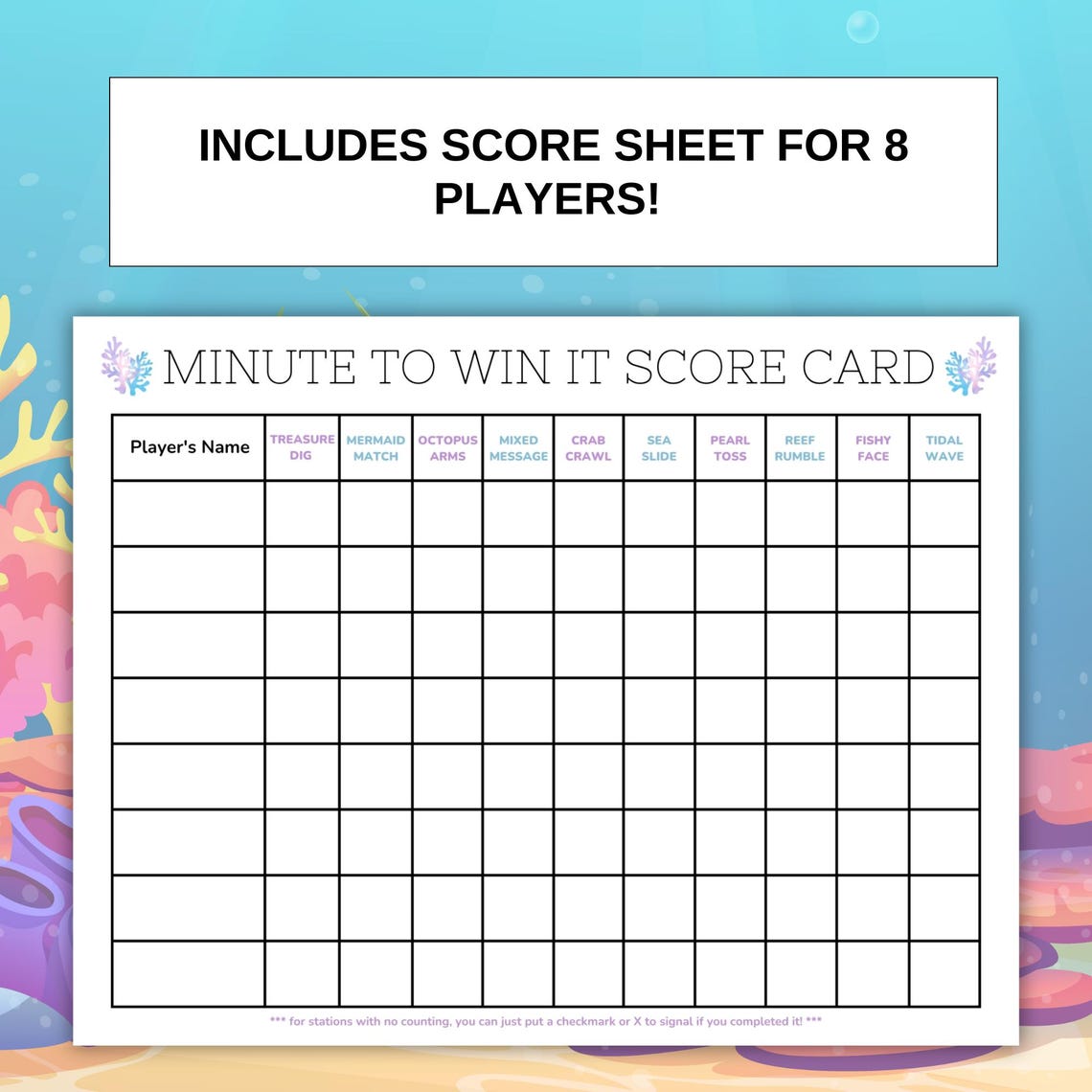 Mermaid Minute to Win It Printable Game Ideas With Supply List and ...