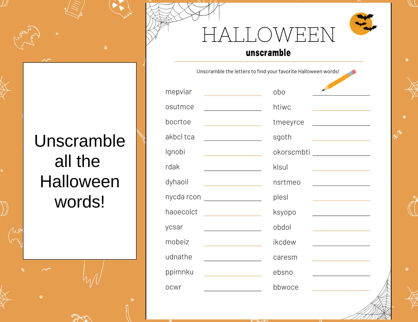 Halloween Word Scramble Printable Game With Answer Key - Etsy