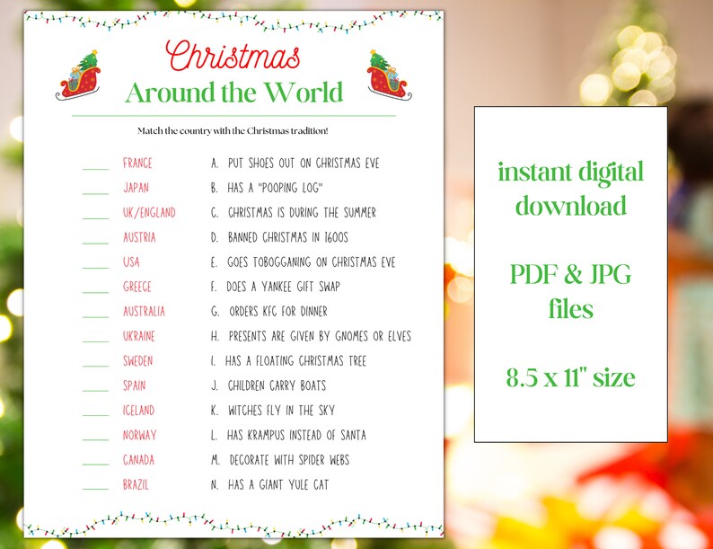 Christmas World Traditions Printable Game - Etsy