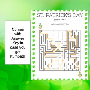 St Patrick's Day Gnome Maze Game Printable With Answer Key - Etsy