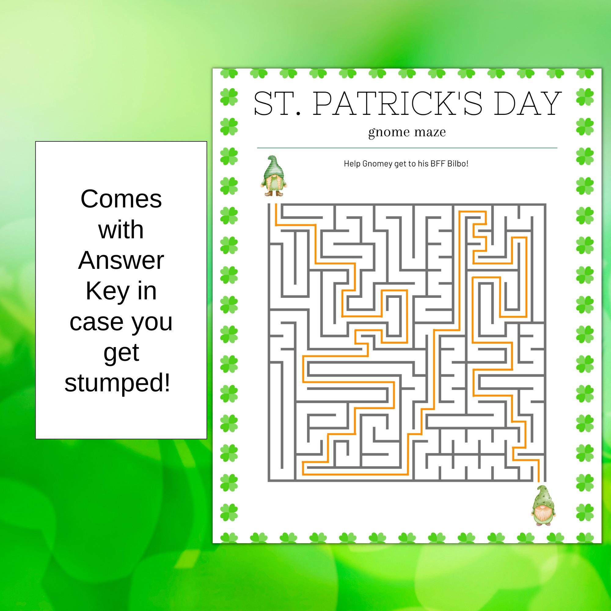 St Patrick's Day Gnome Maze Game Printable With Answer Key - Etsy