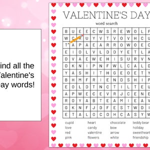 Valentine's Day Word Search Printable Game With Answer Key - Etsy Canada