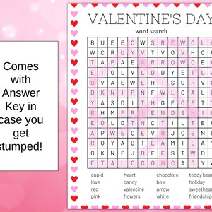 Valentine's Day Word Search Printable Game With Answer Key - Etsy