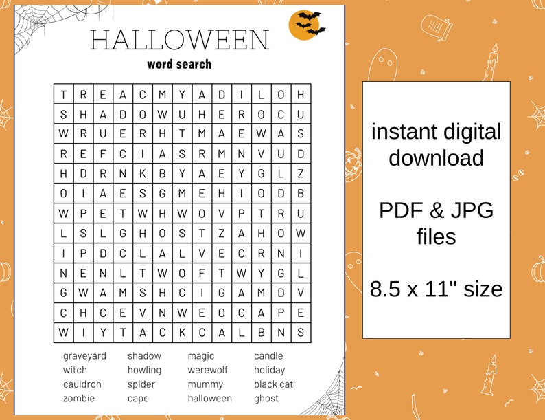 Halloween Word Search Printable Game With Answer Key - Etsy