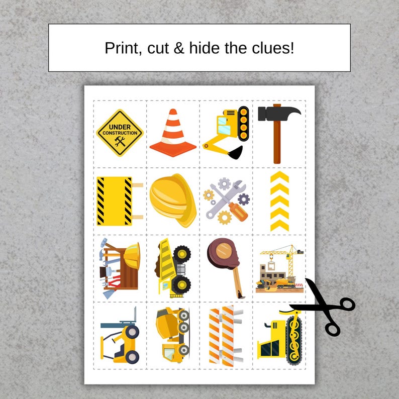 Construction Party Scavenger Hunt With Pictures, Themed Kids Birthday ...