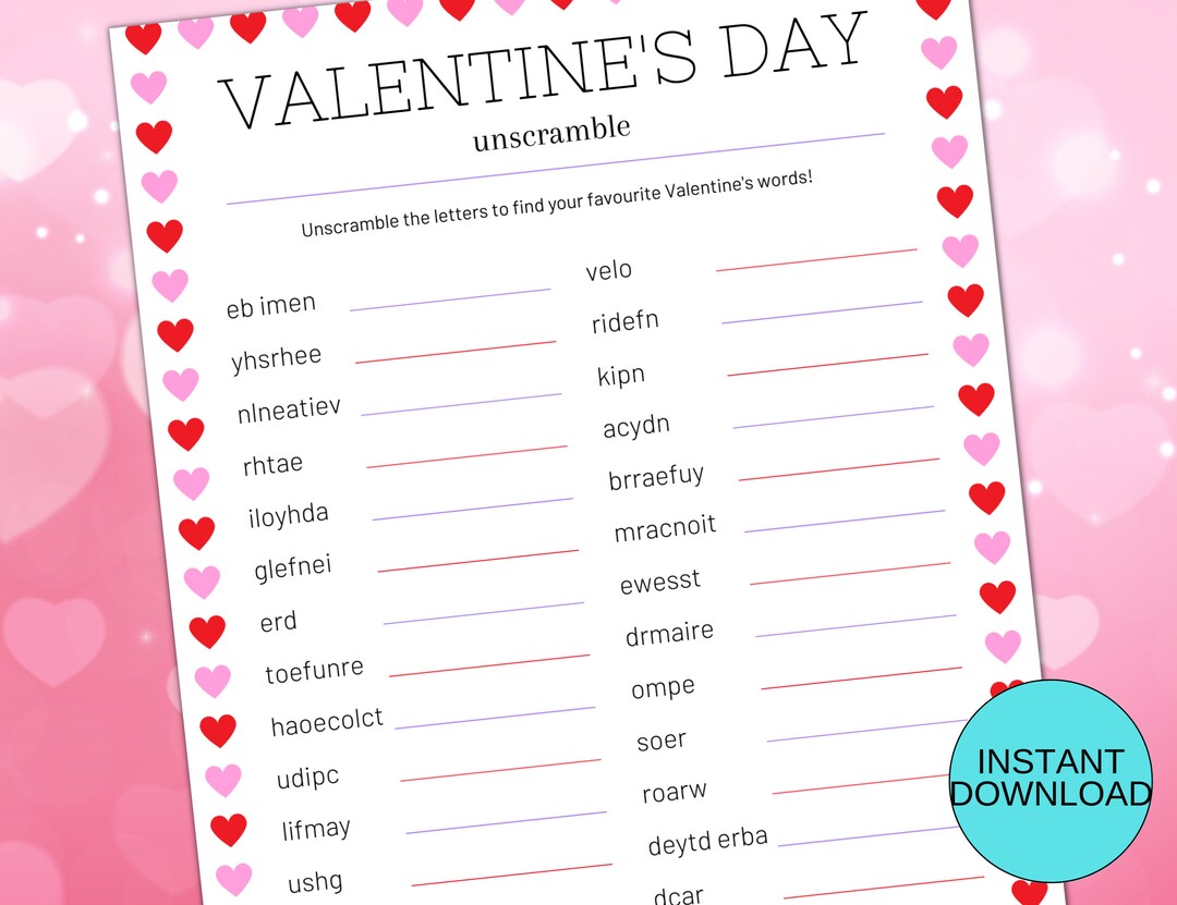 Valentine's Day Word Scramble Printable Game With Answer Key - Etsy
