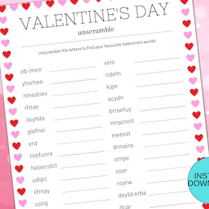 Valentine's Day Word Scramble Printable Game With Answer Key - Etsy