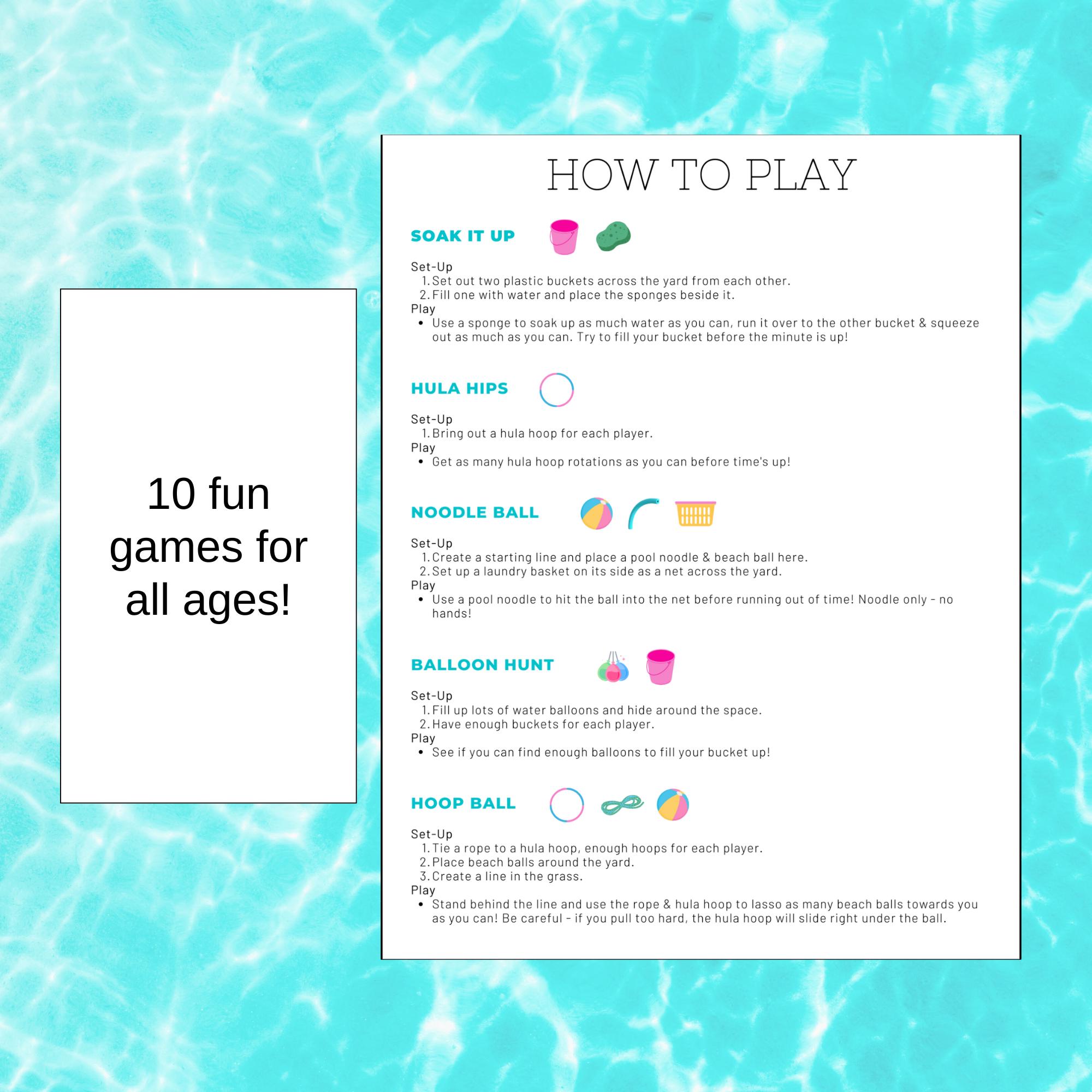 Outdoor Summer Minute to Win It Printable Game Ideas With Supply List ...