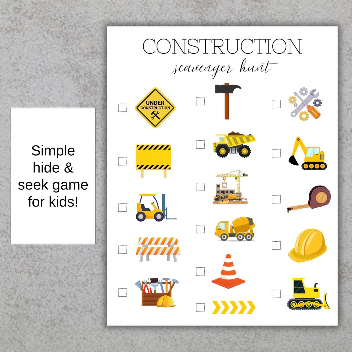 Construction Party Scavenger Hunt With Pictures, Themed Kids Birthday ...