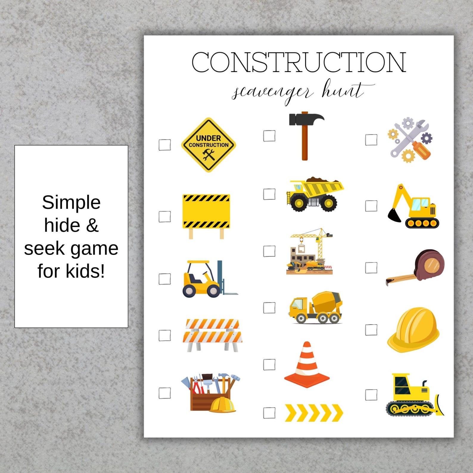 Construction Party Scavenger Hunt With Pictures, Themed Kids Birthday, Classroom, Indoor Party ...