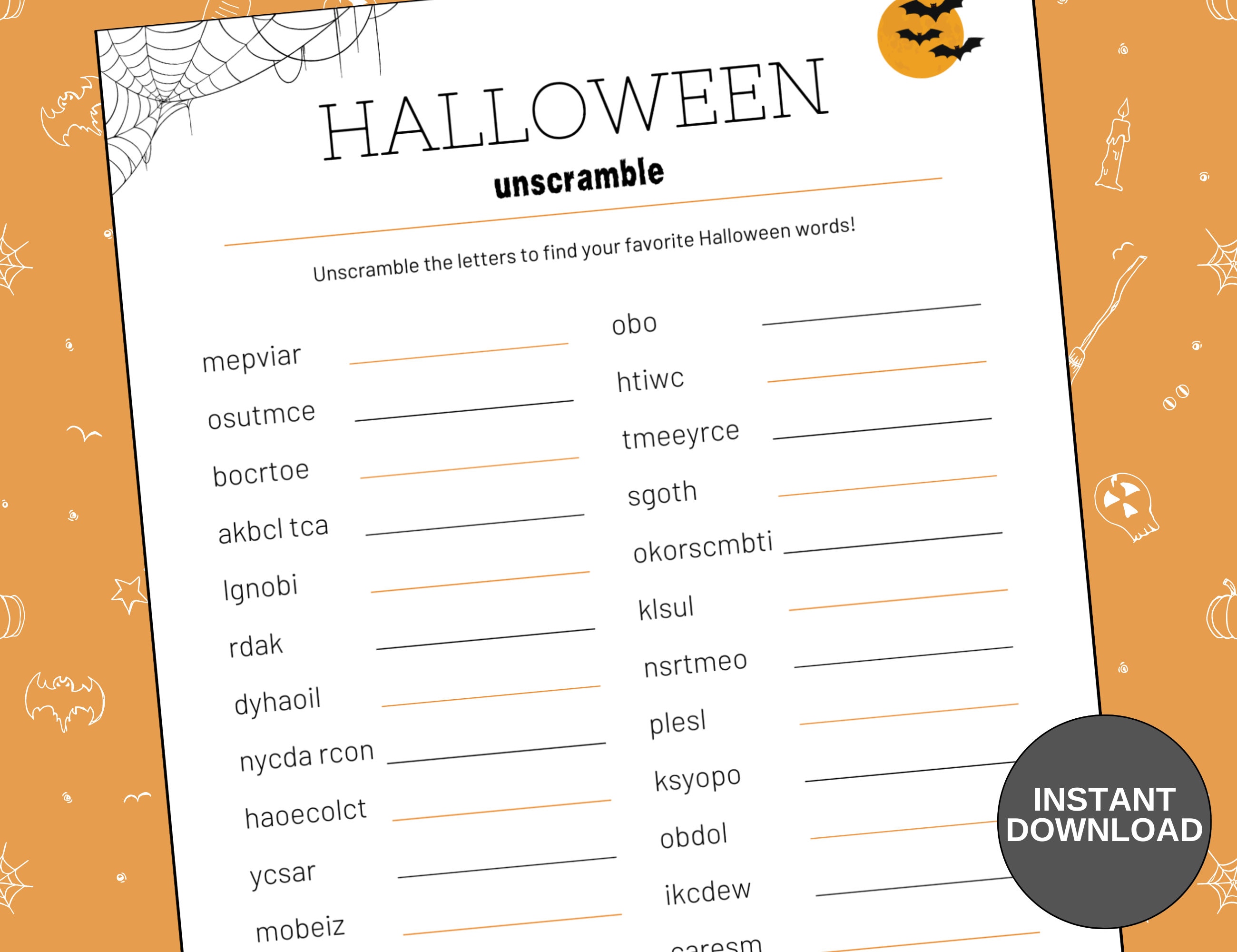 Halloween Word Scramble Printable Game With Answer Key - Etsy