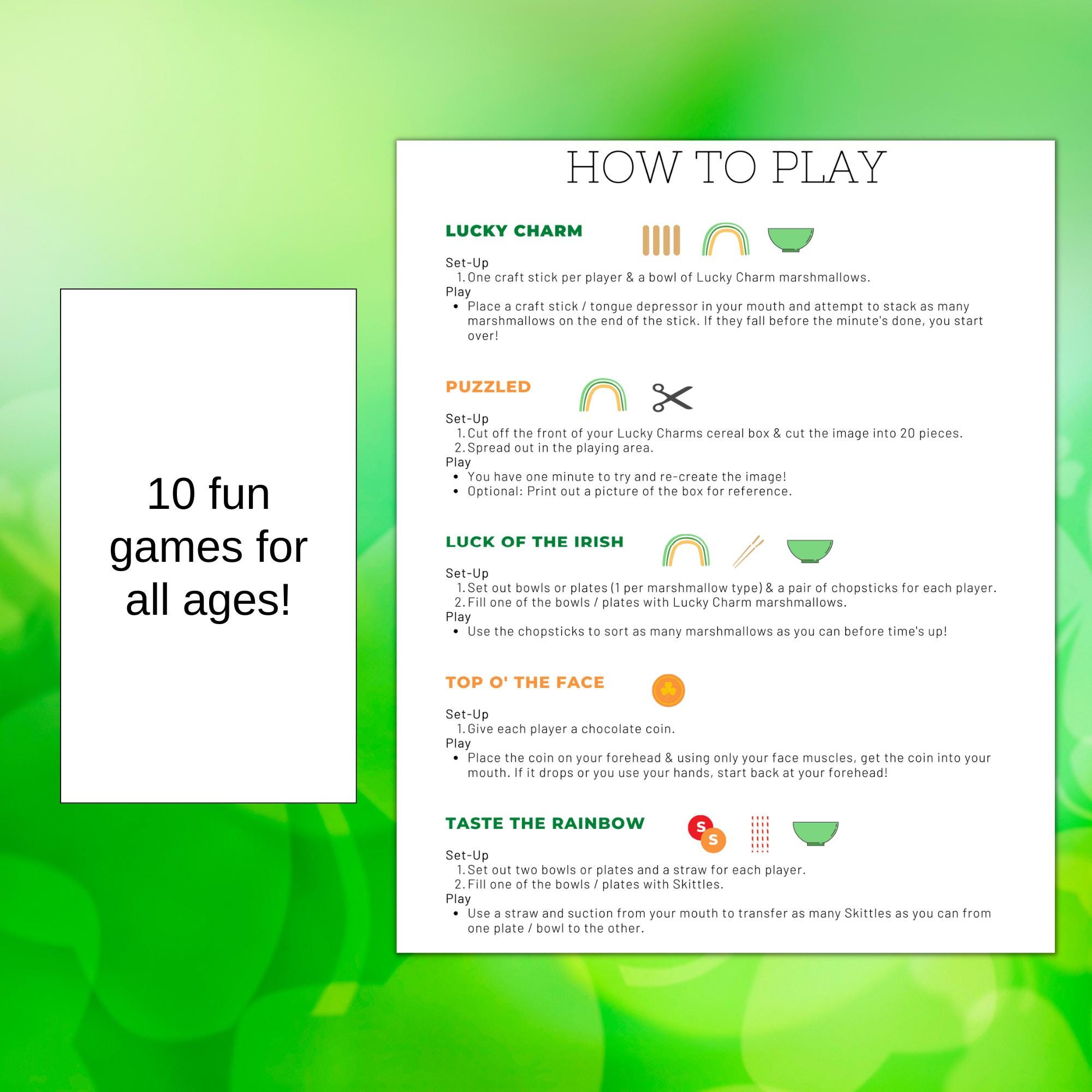 St Patrick's Day Minute to Win It Printable Game Ideas With Supply List ...