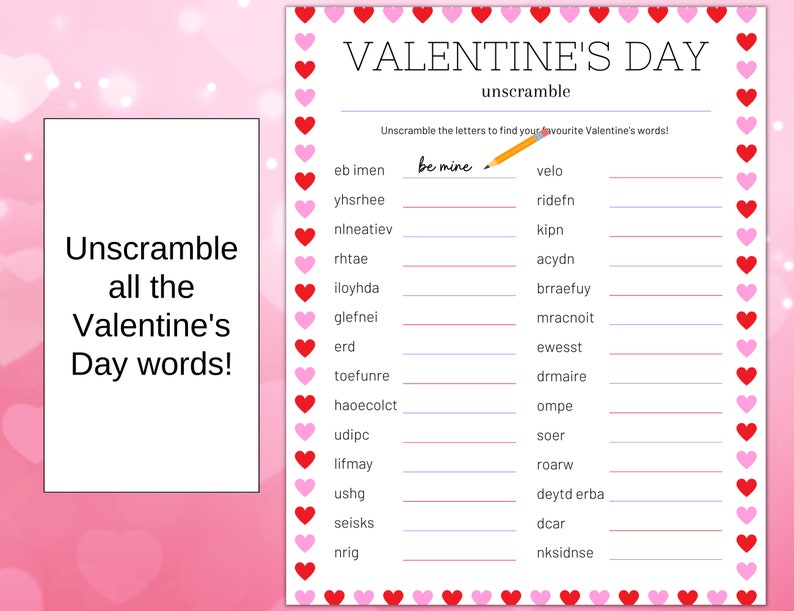 Valentine's Day Word Scramble Printable Game With Answer Key - Etsy