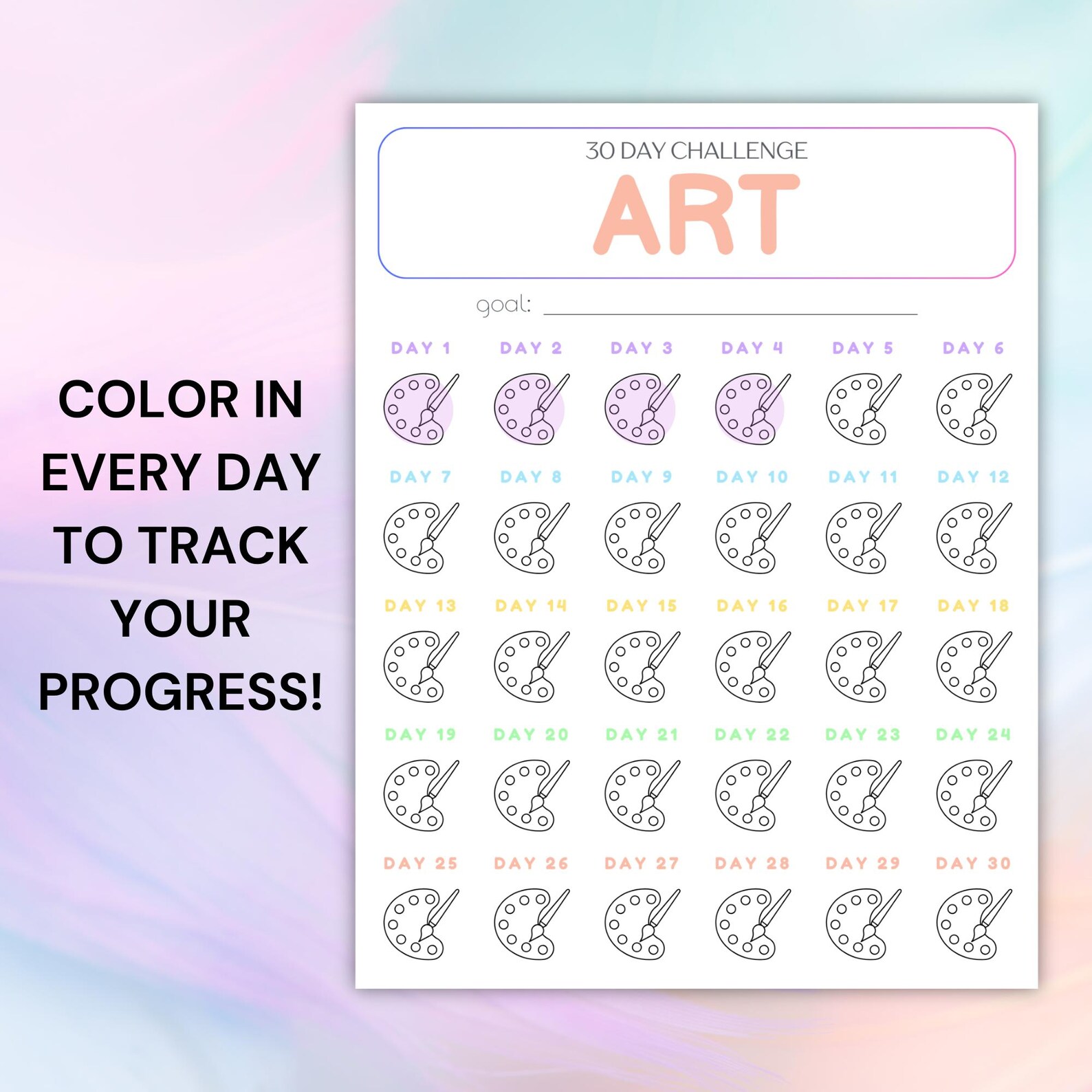30 Day Art Challenge Tracker Printable - Etsy
