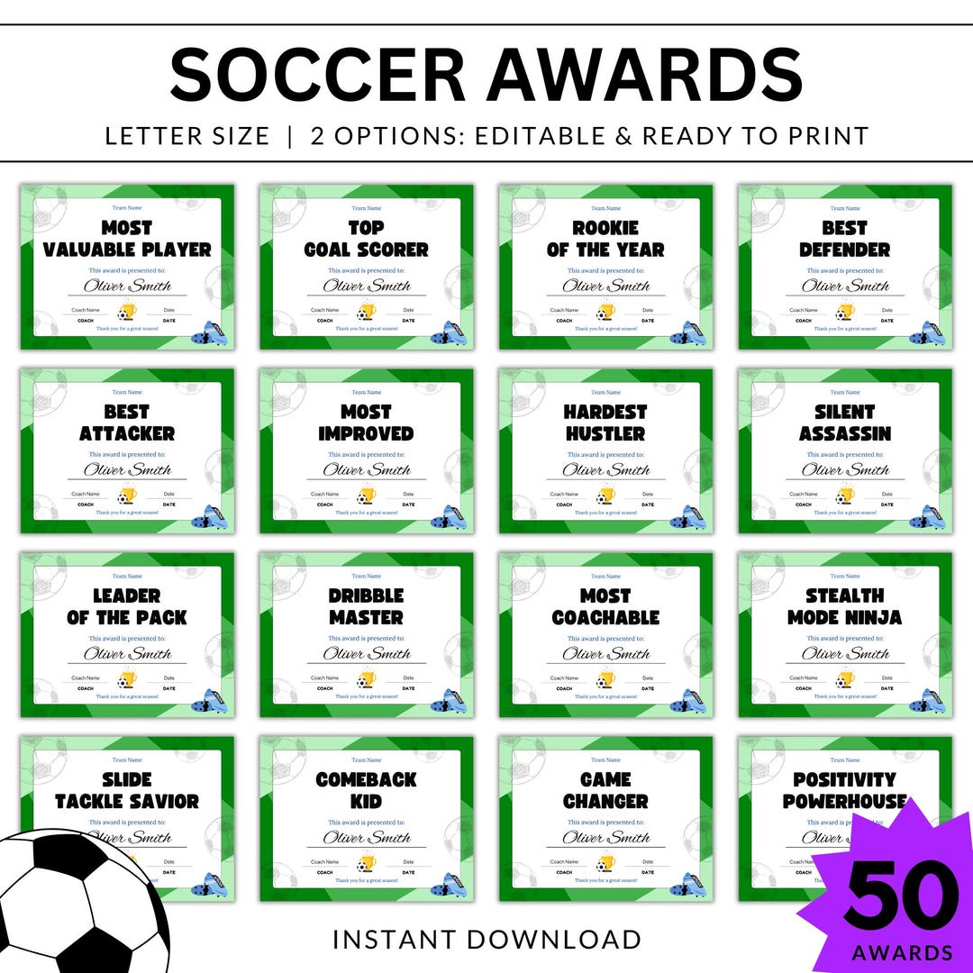 Editable Soccer Certificates, End of Year Awards, Team Party ...