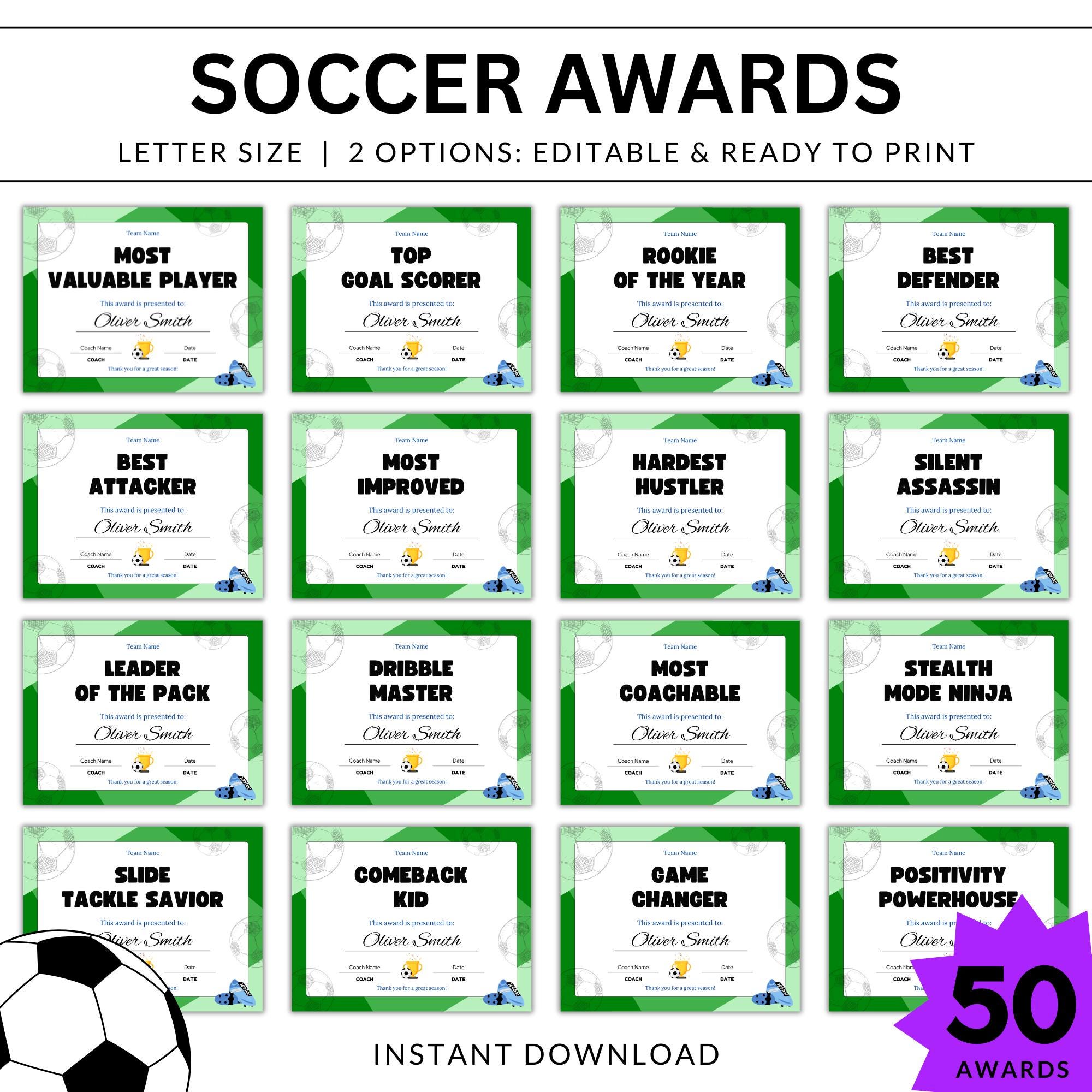 Editable Soccer Certificates, End of Year Awards, Team Party ...