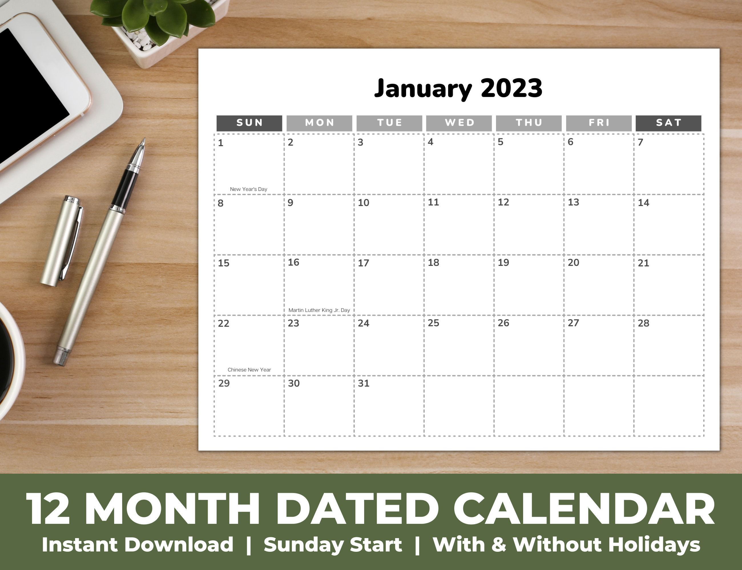 2023 Blank Monthly Calendar Template Printable With Holidays - Etsy