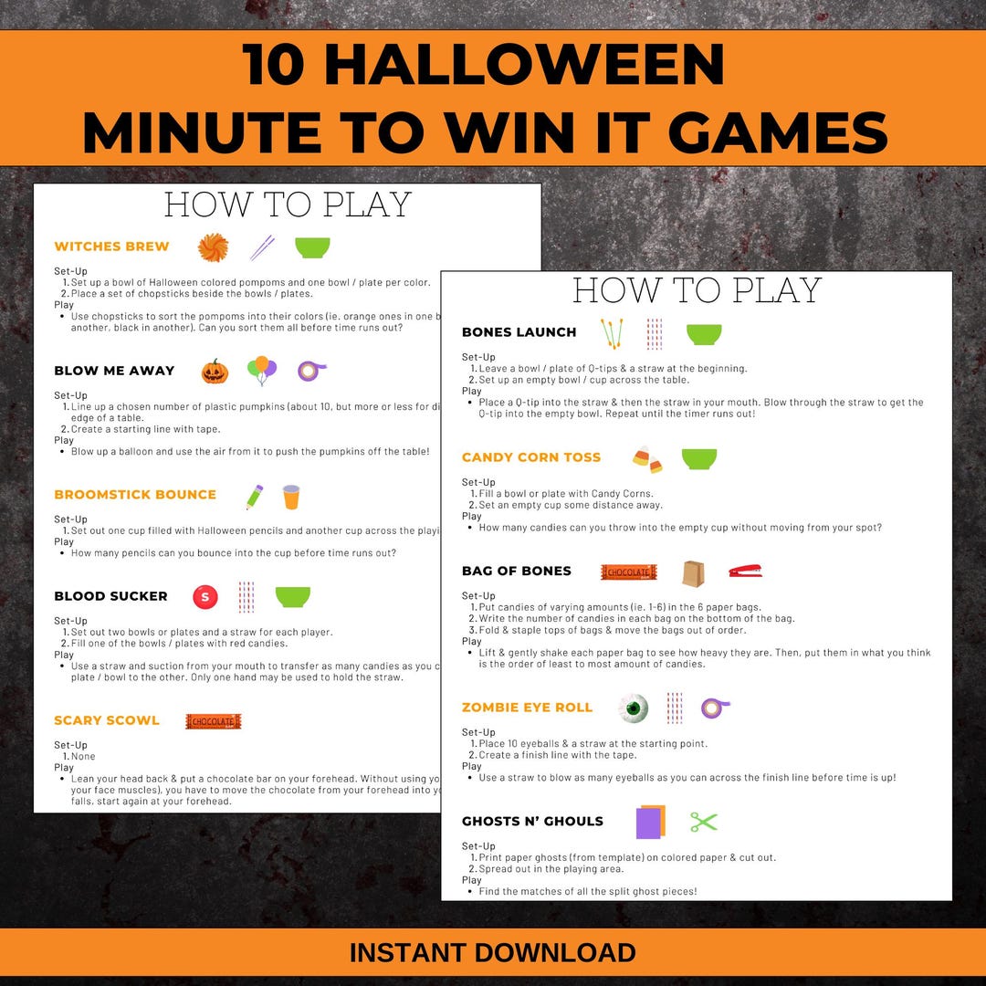 Halloween Minute to Win It Printable Game Ideas With Supply List and ...