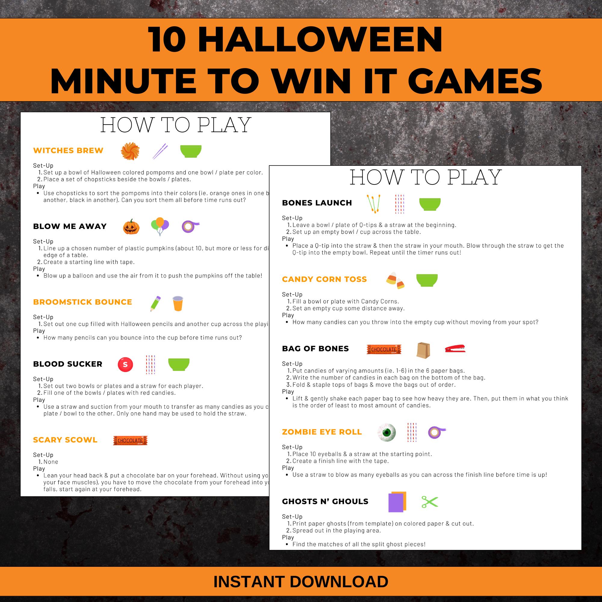 Halloween Minute to Win It Printable Game Ideas With Supply List and ...