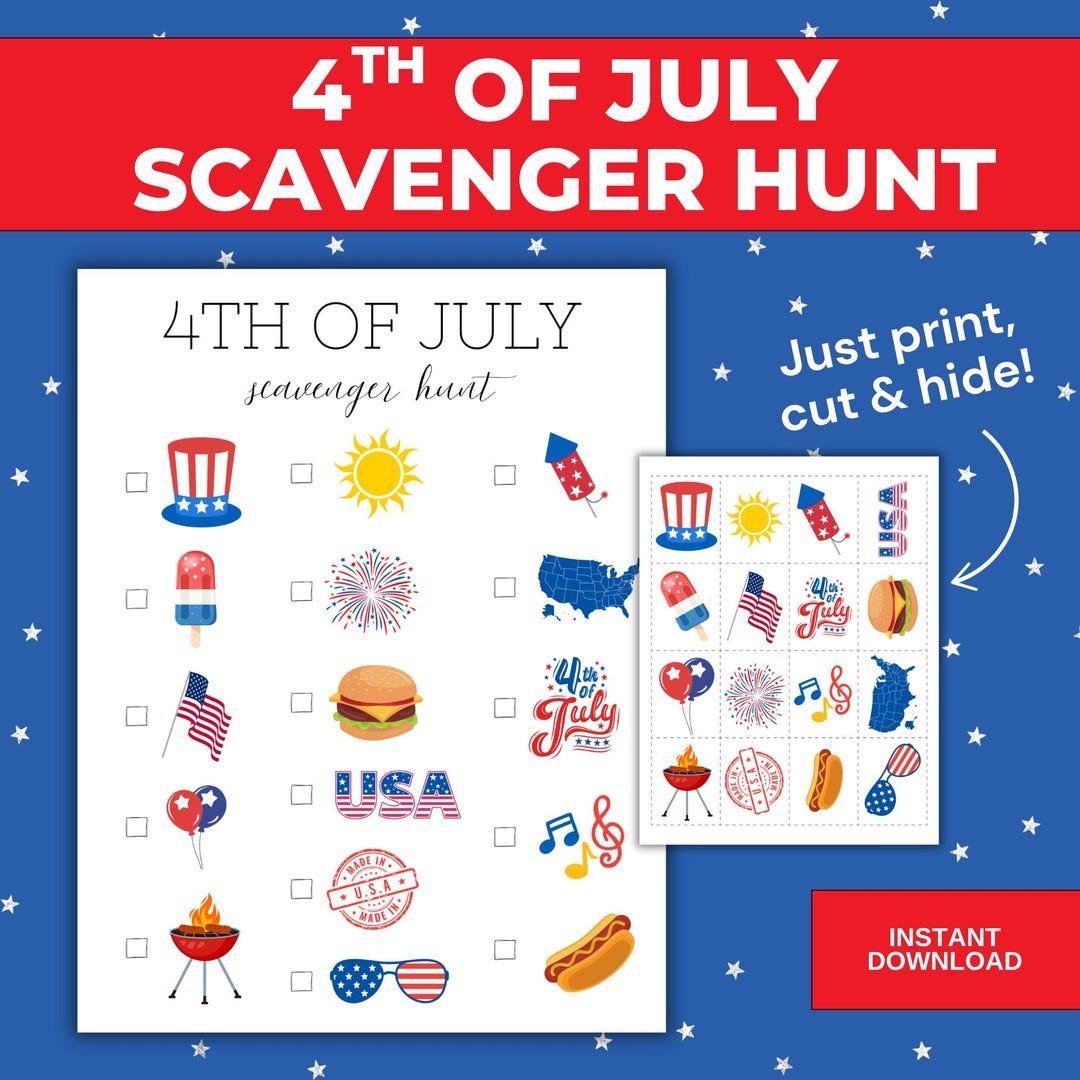 4th of July Picture Scavenger Hunt Game Printable, United States ...