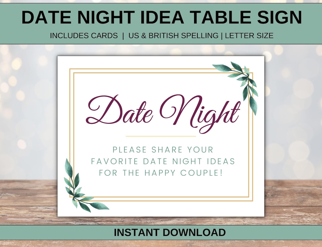 Bridal Party Table Sign Printable, Date Ideas, With Cards - Etsy