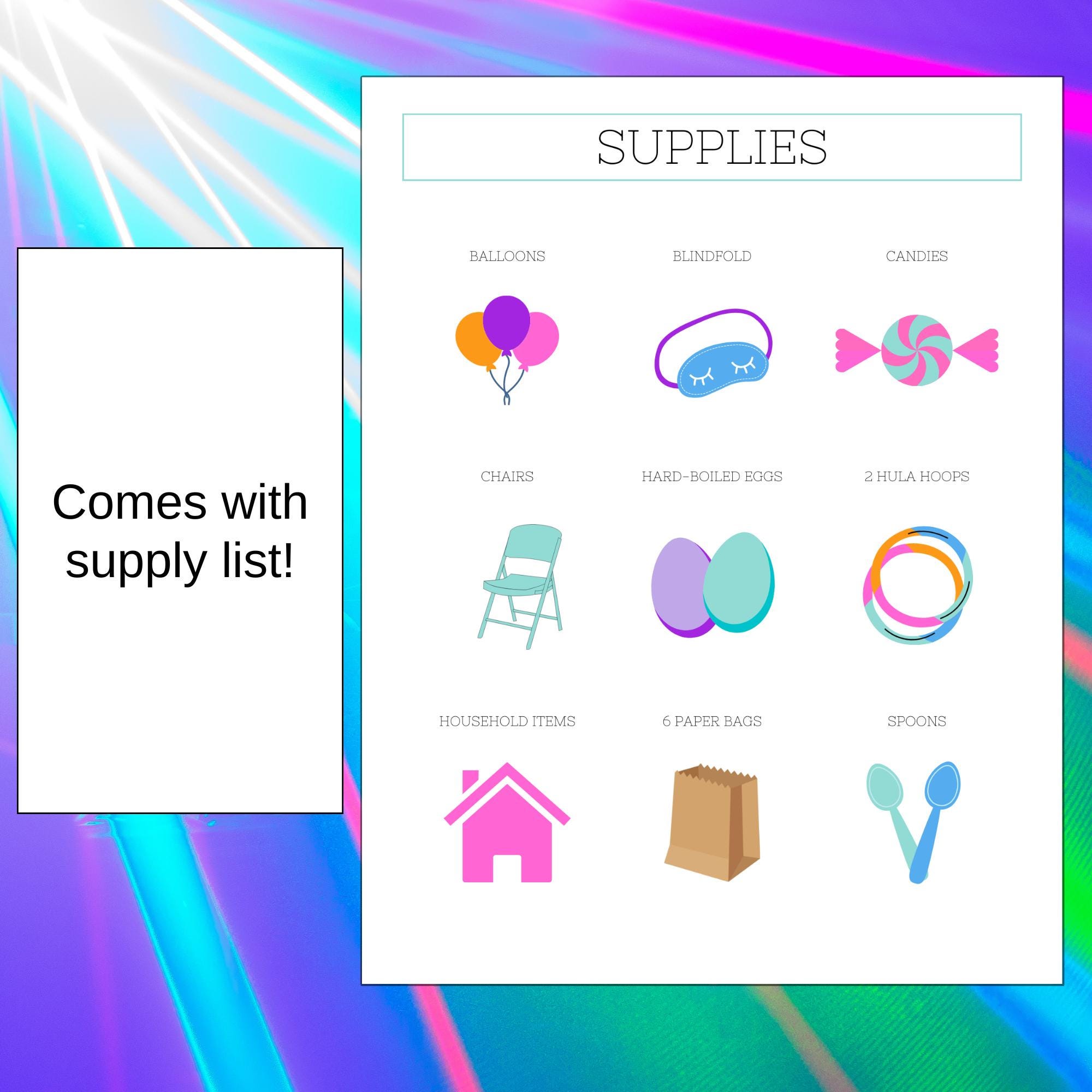 Kids Party, Birthday Printable Game Ideas With Supply List - Etsy