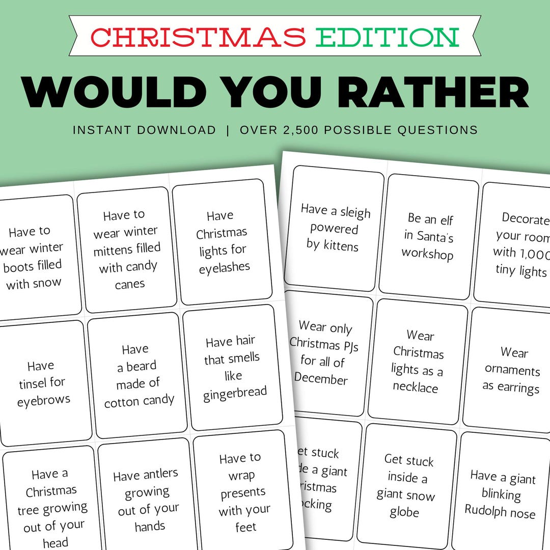 Christmas Would You Rather Printable Game, This or That Kids Activity ...
